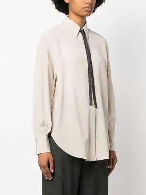 Brunello Cucinelli Beaded-tie Silk Shirt