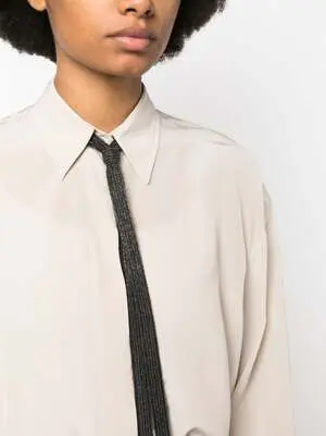 Brunello Cucinelli Beaded-tie Silk Shirt
