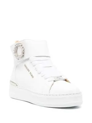 Philipp Plein Crystal Embellished Leather High-top Sneakers