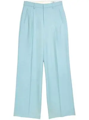 AMI Paris High-waisted Pleated Wool Trousers - Blue