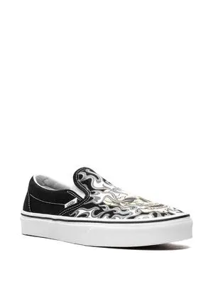 VANS Classic Slip-on Flame Skull Sneakers - Black