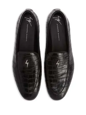 GIUSEPPE ZANOTTI Rudolph Embossed Crocodile Loafers - Black