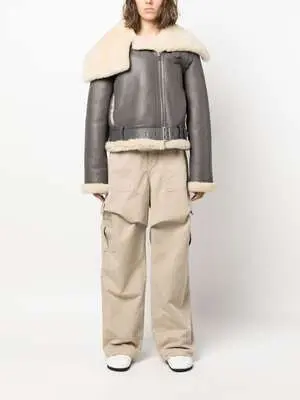 JW Anderson Leather Jacket With Fleece Collar - Grey