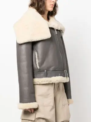 JW Anderson Leather Jacket With Fleece Collar - Grey