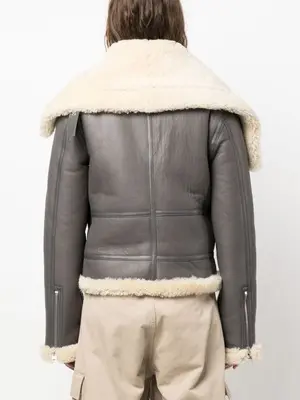 JW Anderson Leather Jacket With Fleece Collar - Grey