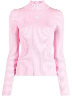 COURREGES Logo-patch Ribbed-knit Jumper - Pink