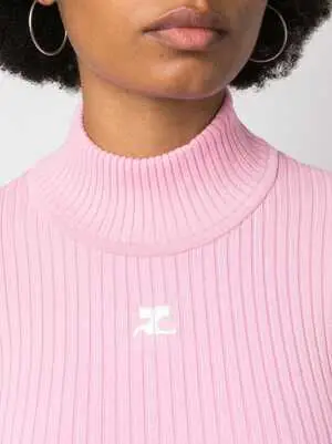 COURREGES Logo-patch Ribbed-knit Jumper - Pink