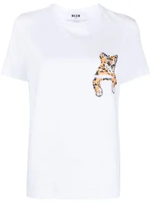 MSGM Cotton T-shirt With Cat Embellishment - White