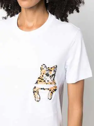 MSGM Cotton T-shirt With Cat Embellishment