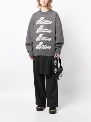 We11Done Intarsia-knit Logo Jumper - Grey