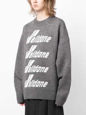 We11Done Intarsia-knit Logo Jumper - Grey
