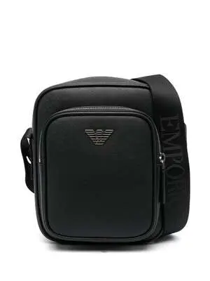 Emporio Armani Logo-plaque Leather Messenger Bag - Black