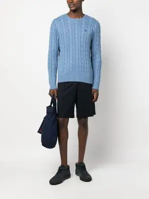 Polo Ralph Lauren Logo-embroidered Cable-knit Sweatshirt - Blue