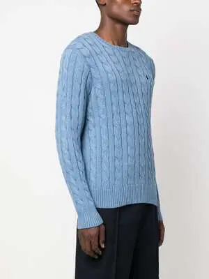 Polo Ralph Lauren Logo-embroidered Cable-knit Sweatshirt - Blue