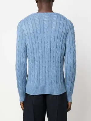 Polo Ralph Lauren Logo-embroidered Cable-knit Sweatshirt - Blue