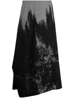 Y’s Abstract-pattern Draped Skirt
