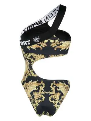 PLEIN SPORT Baroque-print One-shoulder Swimsuit