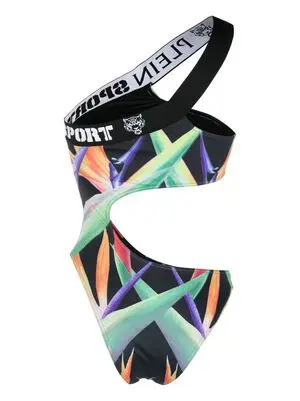 PLEIN SPORT Graphic-print One-shoulder Swimsuit
