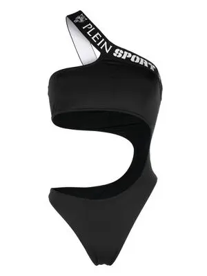 PLEIN SPORT Logo-tape One-shoulder Swimsuit - Black