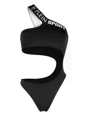 PLEIN SPORT Logo-tape One-shoulder Swimsuit - Black