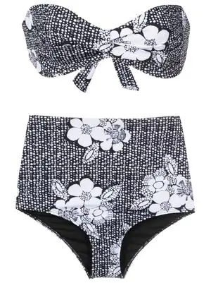 AMIR SLAMA Floral-print Bikini Set - Black