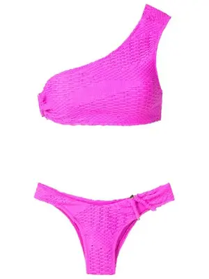 AMIR SLAMA Woven One-shoulder Bikini Set - Pink
