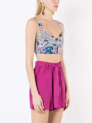 AMIR SLAMA Graphic-print Sweetheart-neck Top