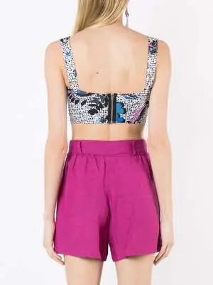 AMIR SLAMA Graphic-print Sweetheart-neck Top