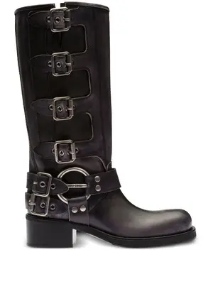 Miu Miu Buckle-detail Leather Boots - Black