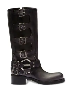 Miu Miu Buckle-detail Leather Boots - Black