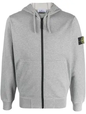 Stone Island Compass-motif Drawstring Cotton Hoodie Grey