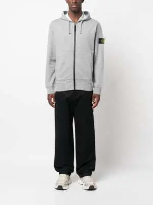 Stone Island Compass-motif Drawstring Cotton Hoodie - Grey