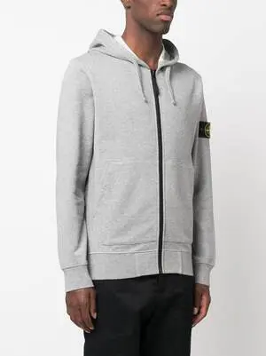 Stone Island Compass-motif Drawstring Cotton Hoodie - Grey