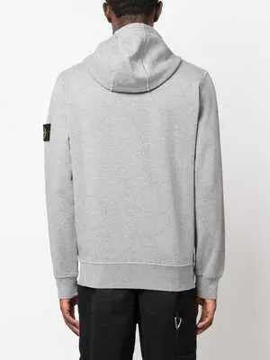 Stone Island Compass-motif Drawstring Cotton Hoodie - Grey