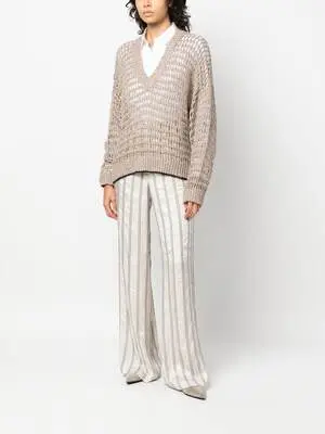 Brunello Cucinelli Striped High-waist Trousers