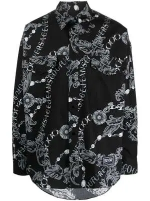 Versace Chain Couture-print Cotton Shirt - Black