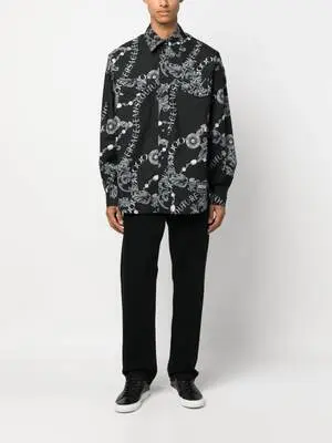 Versace Chain Couture-print Cotton Shirt - Black