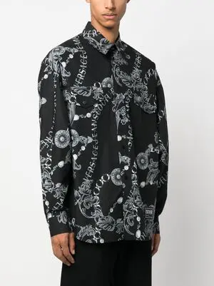 Versace Chain Couture-print Cotton Shirt - Black