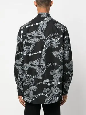 Versace Chain Couture-print Cotton Shirt - Black