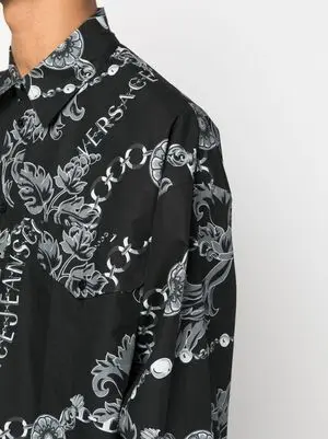Versace Chain Couture-print Cotton Shirt - Black