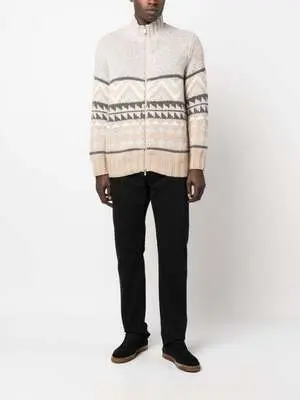 Brunello Cucinelli Intarsia-knit Cashmere Zipped Cardigan
