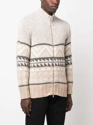 Brunello Cucinelli Intarsia-knit Cashmere Zipped Cardigan