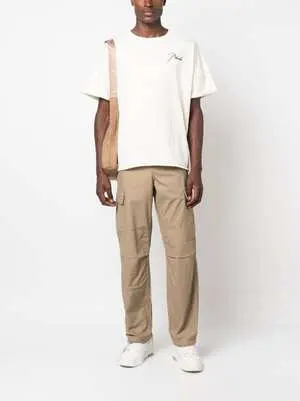 Rhude Logo-embroidered Cotton T-shirt - Neutrals