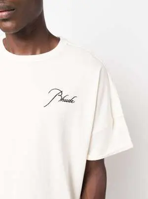 Rhude Logo-embroidered Cotton T-shirt - Neutrals
