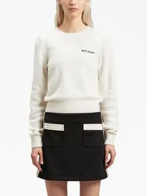 Palm Angels Logo-embroidered Crew-neck Jumper - White