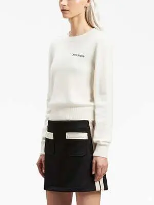 Palm Angels Logo-embroidered Crew-neck Jumper - White