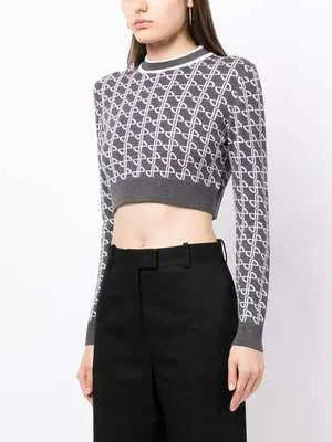 PATOU Jacquard Merino Cropped Jumper - Grey