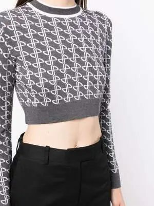 PATOU Jacquard Merino Cropped Jumper - Grey