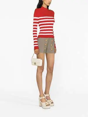 Balmain Striped Roll-neck Jumper - Red