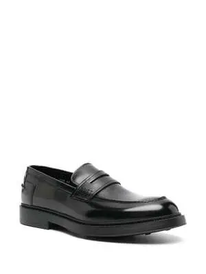 DOUCAL'S Round-toe Leather Loafers - Black